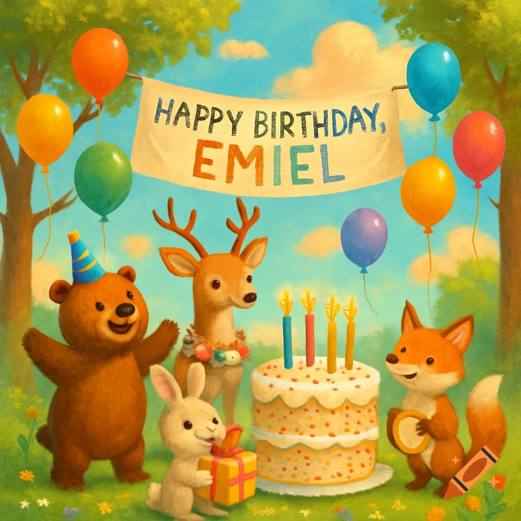 A cute illustration of forest animals like a bear, deer, rabbit, and ...