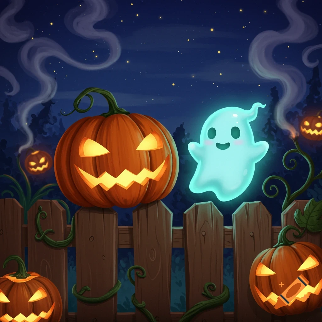 A painterly illustration features a glowing-eyed skeleton and a smiling ...