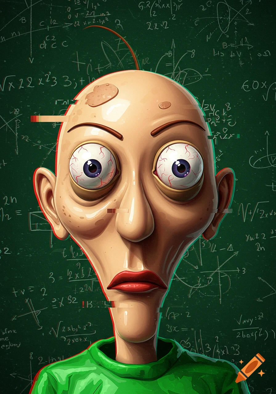 Baldi from Baldi's Basics sits in a cardboard box shaped like a car ...