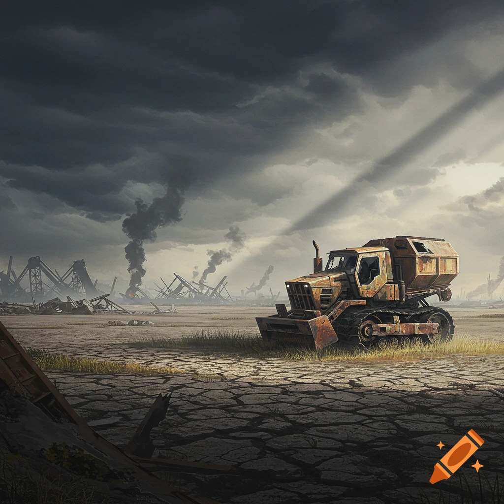 A painterly depiction of a muddy field with water pooling and ...