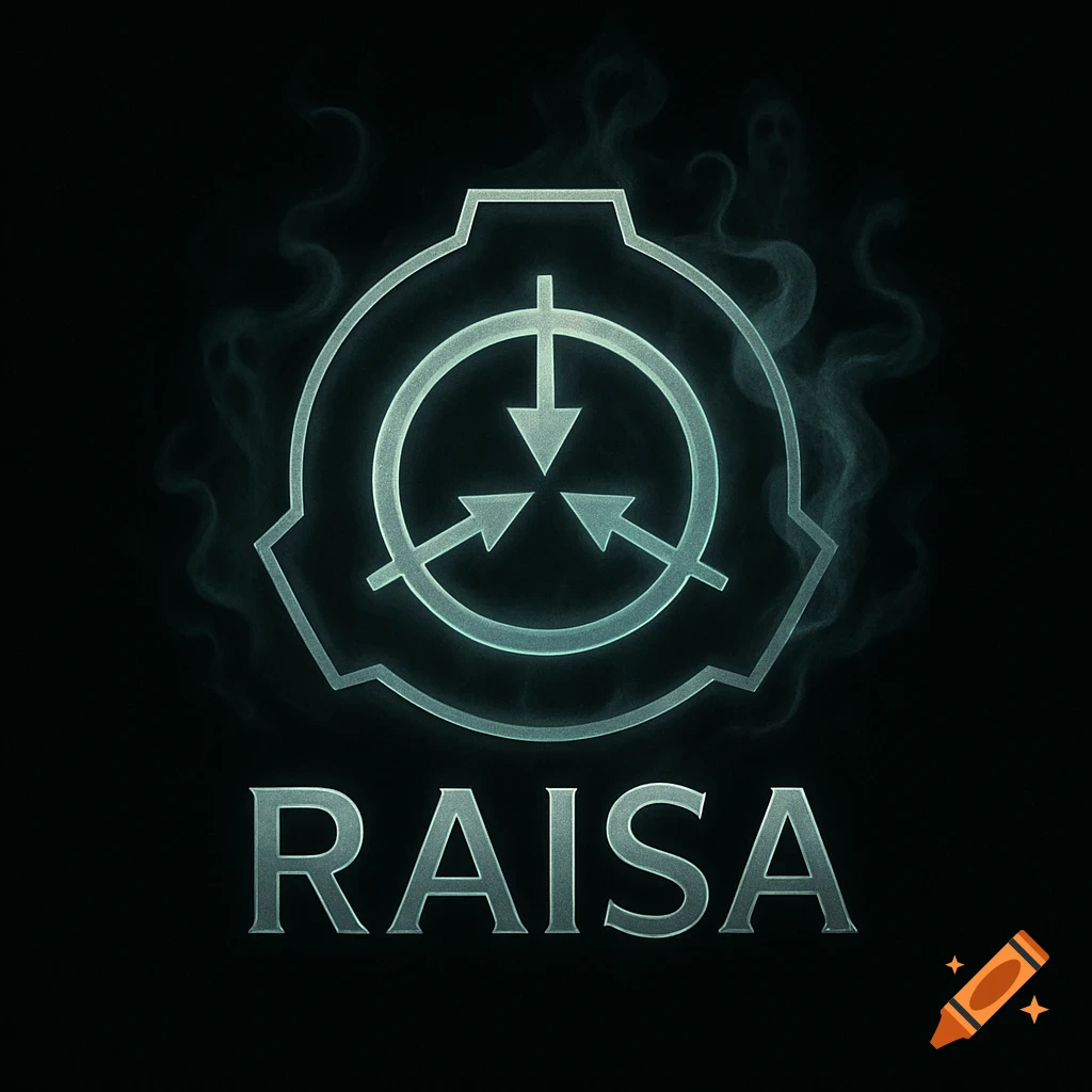 A glowing SCP Foundation logo with smoky wisps and the word 'RAISA' in ...
