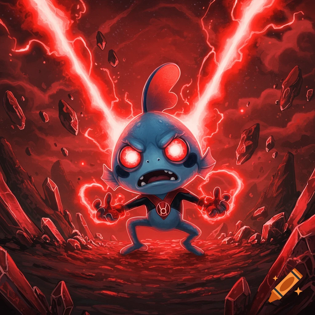 An angry blue cartoon creature resembling Sobble, with glowing red eyes ...