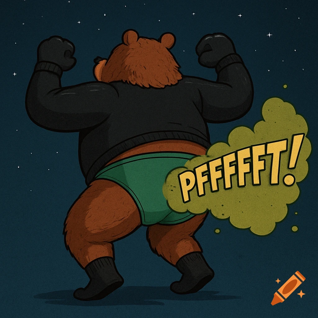 Cartoon of an anthropomorphic bear with a skunk tail, wearing a sweater ...