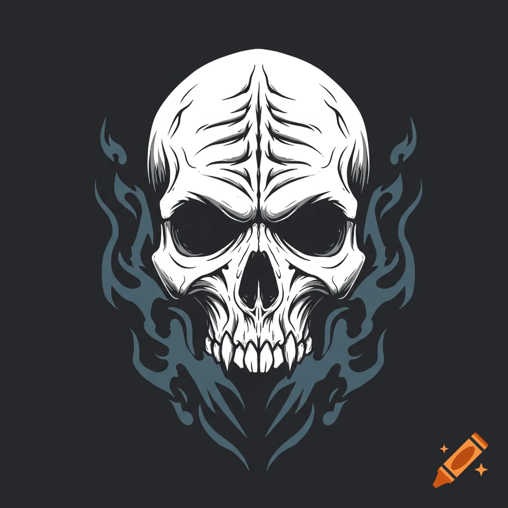 A fierce, stylized skull wearing a studded biker jacket with smoking ...