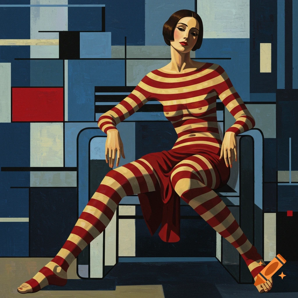 Ballerina with elongated features sitting at a table with an African ...