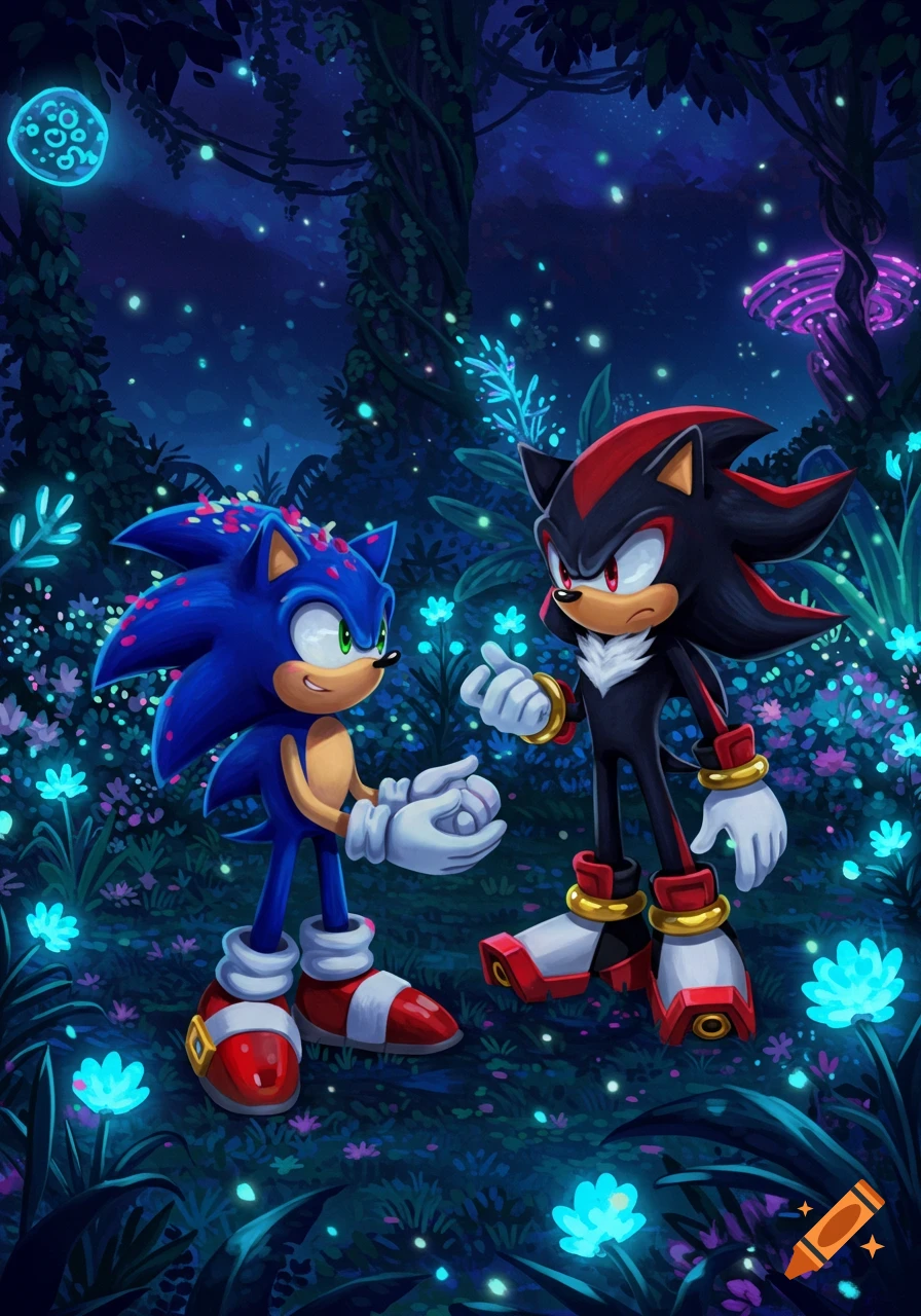 Shadow the Hedgehog and a white-haired female character look at each ...