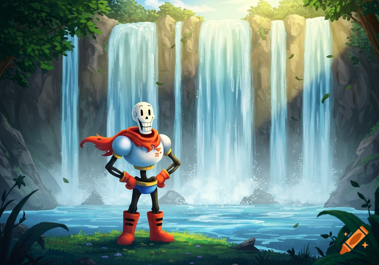 Papyrus from Undertale stands confidently in front of a majestic ...