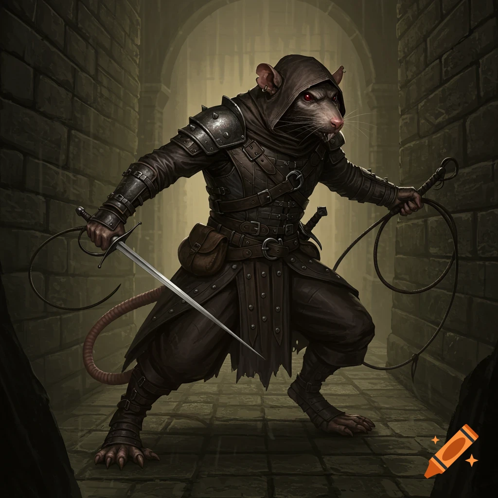 A muscular, armored fantasy beastman with honey badger and orc features ...