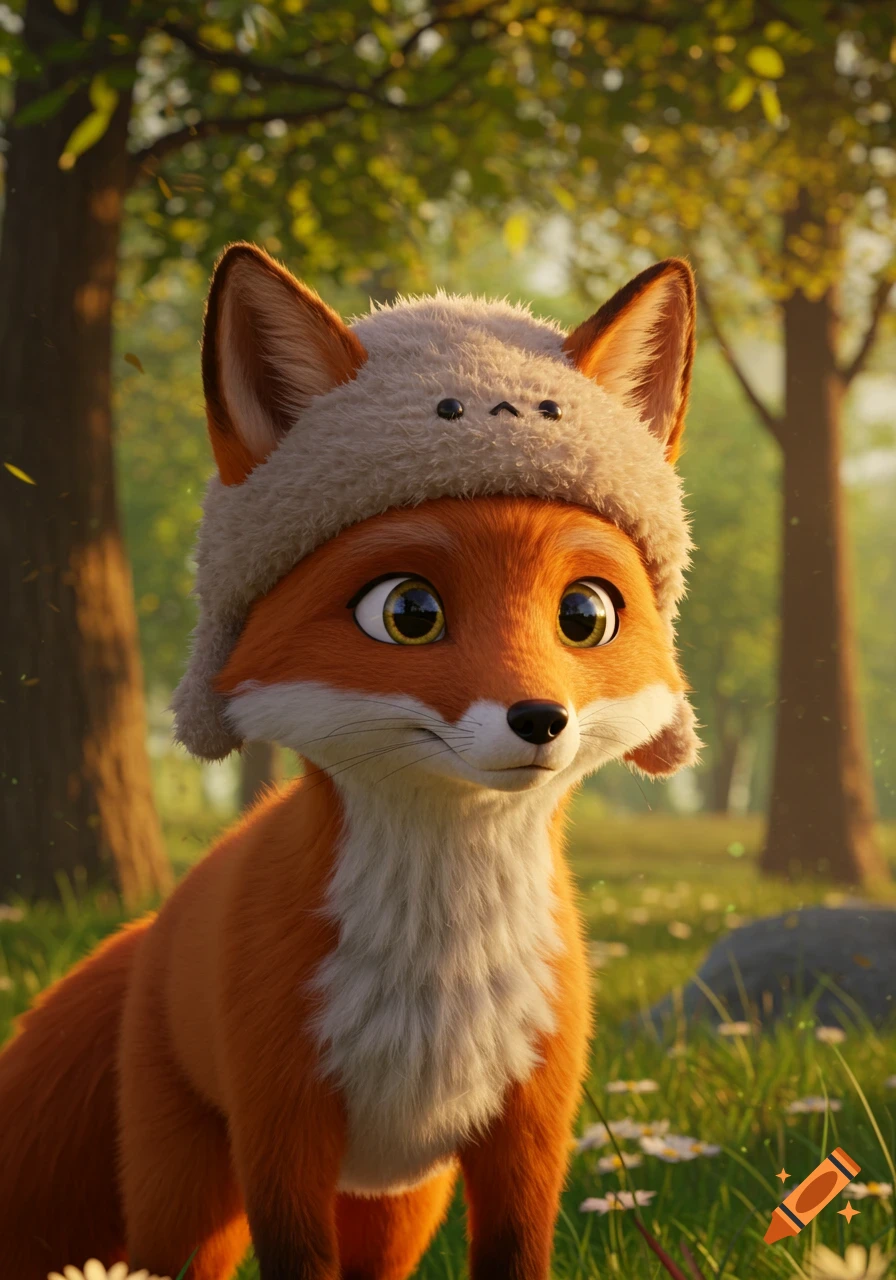 A grinning cartoon fennec fox with big ears looks directly at the ...