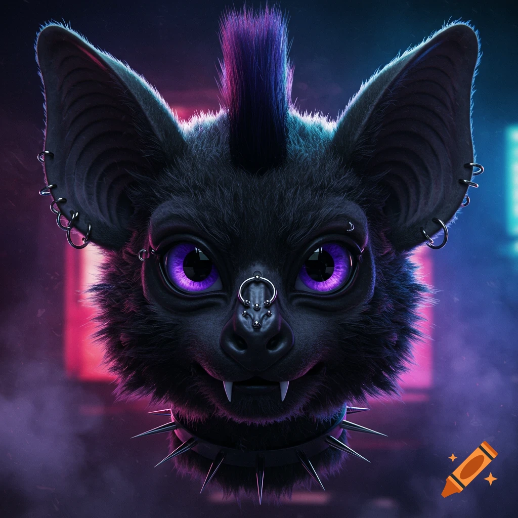 A monstrous pink bunny with glowing red eyes, fangs, and flaming ears ...