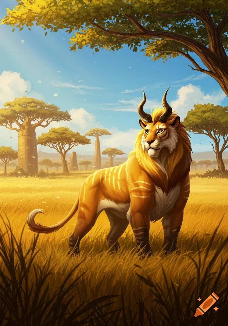 A cartoon springbok in the colors of the South African flag leaps ...