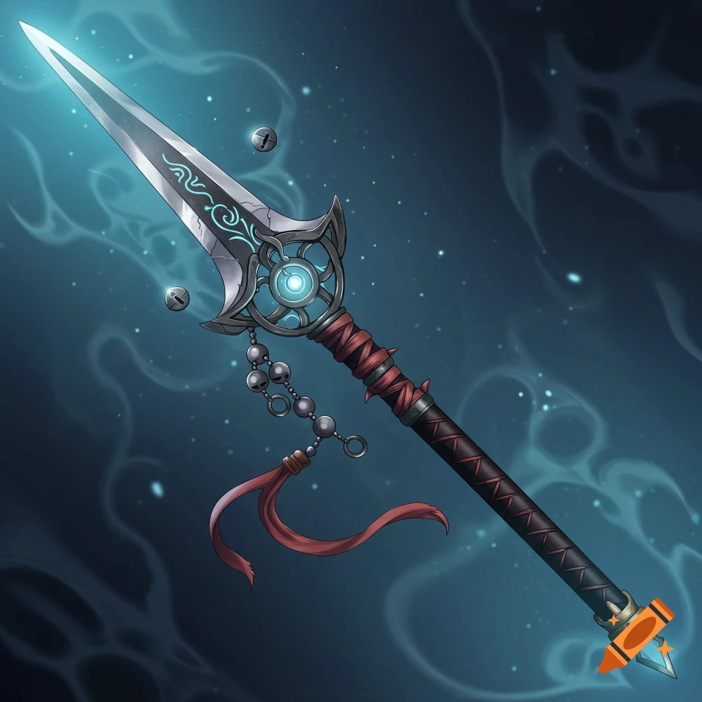 A detailed, ornate desalpunk pistol adorned with glowing blue crystals ...