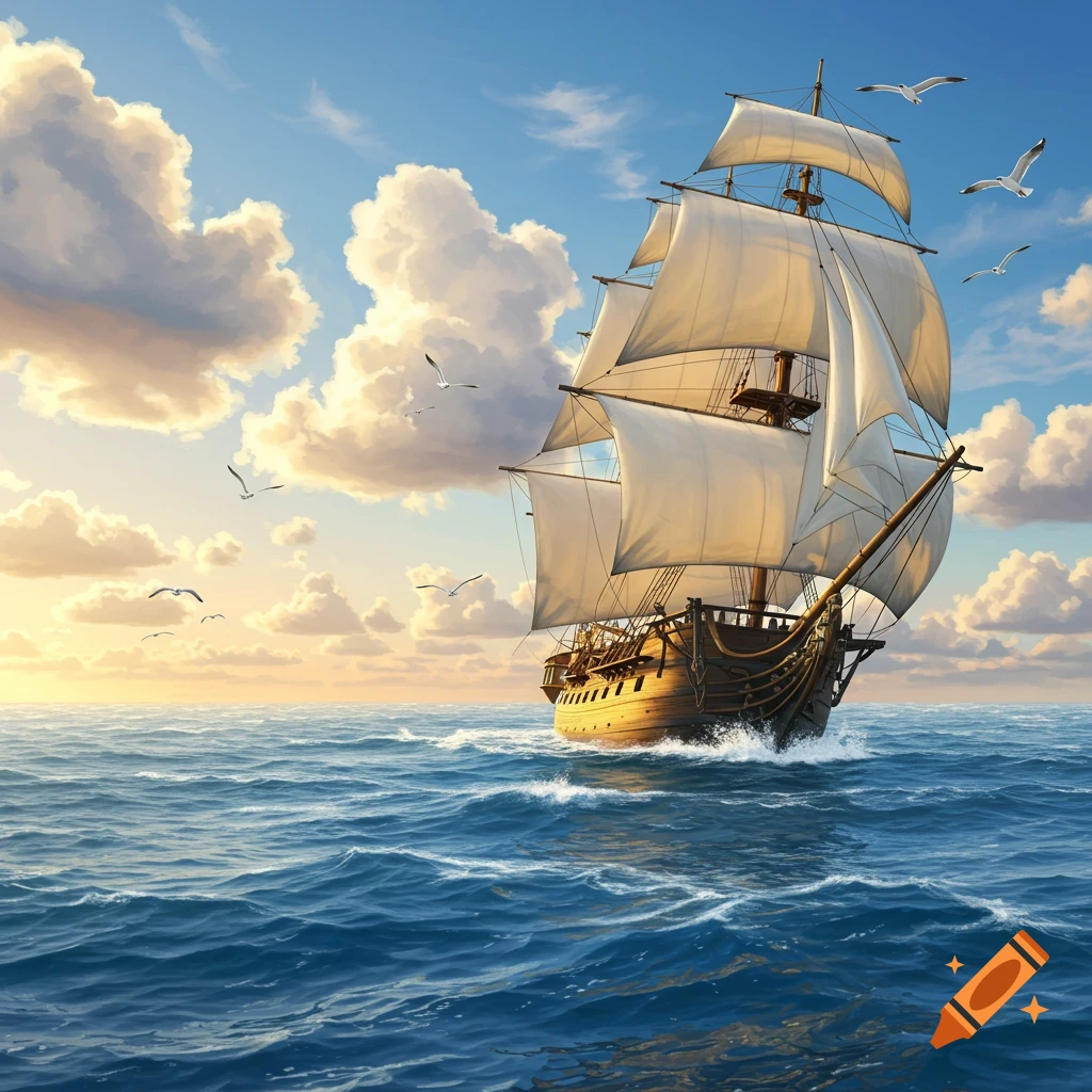 Sailing ship with four masts on Craiyon