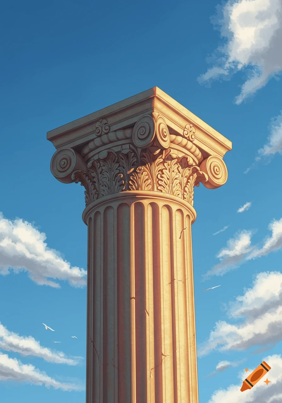 A detailed illustration of an ornate Ionic column with a carved capital ...