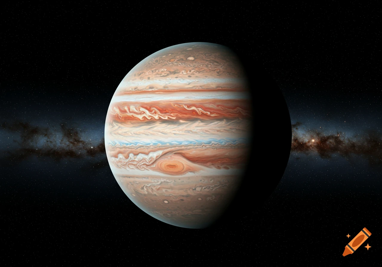 The gas giant planet Jupiter, with swirling orange, white, and blue ...