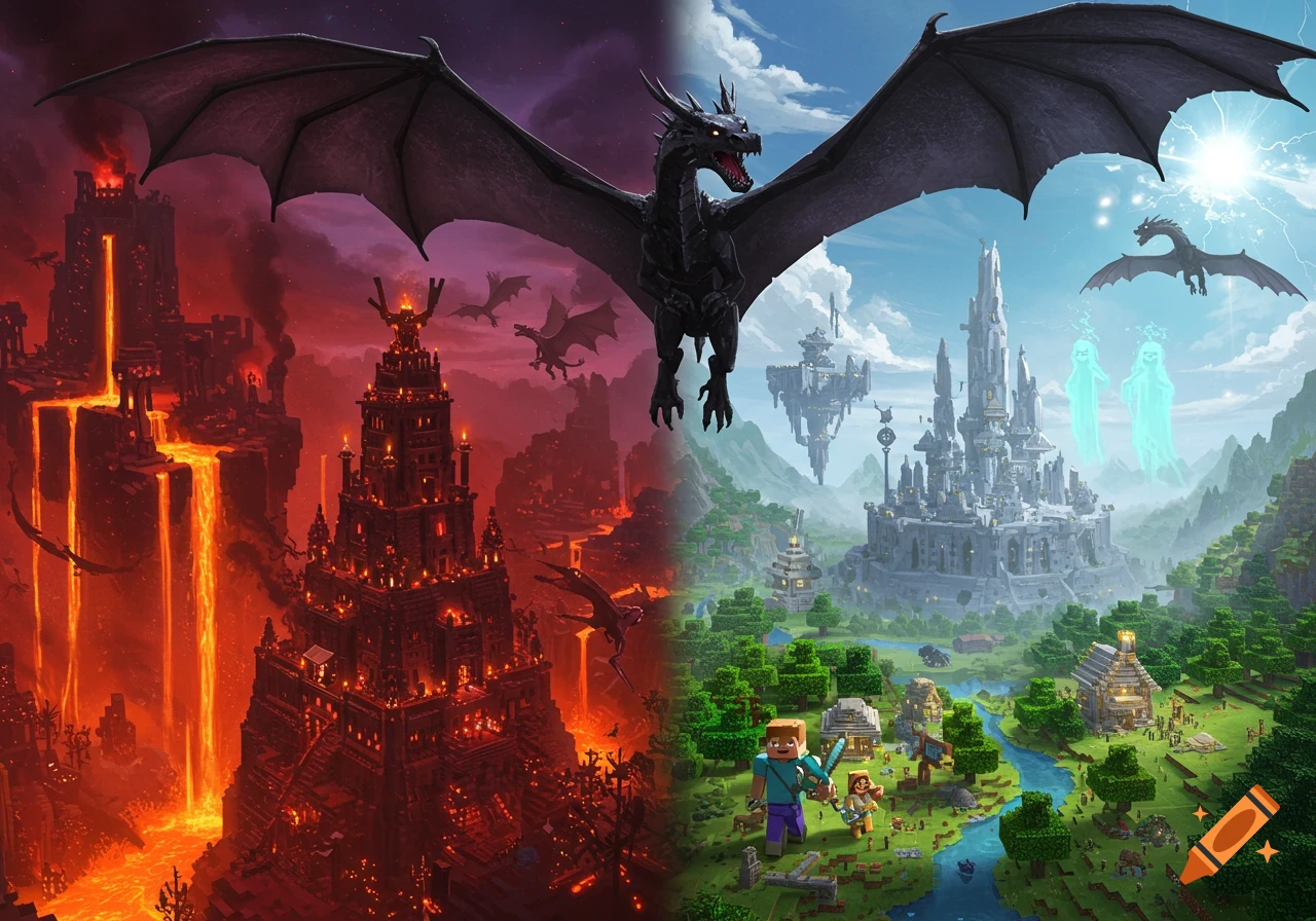 Four girls wearing crowns ride colorful flying dragons over mountains ...