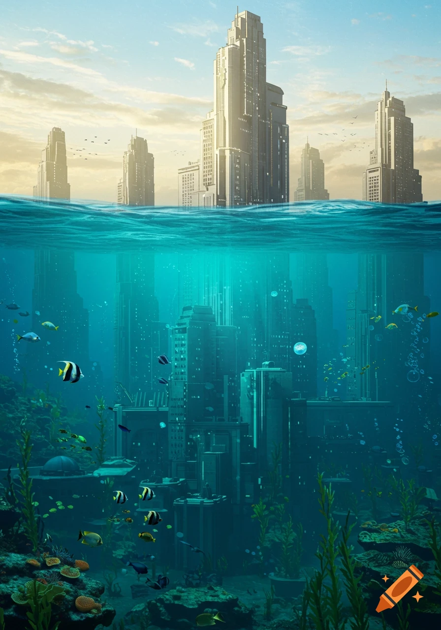 An underwater scene with a blue Hunger Games symbol in a circle ...