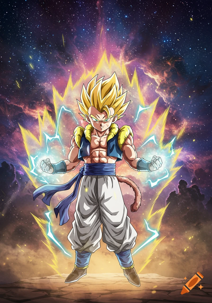 Full body anime illustration of Super Buu, pink-skinned with red eyes ...