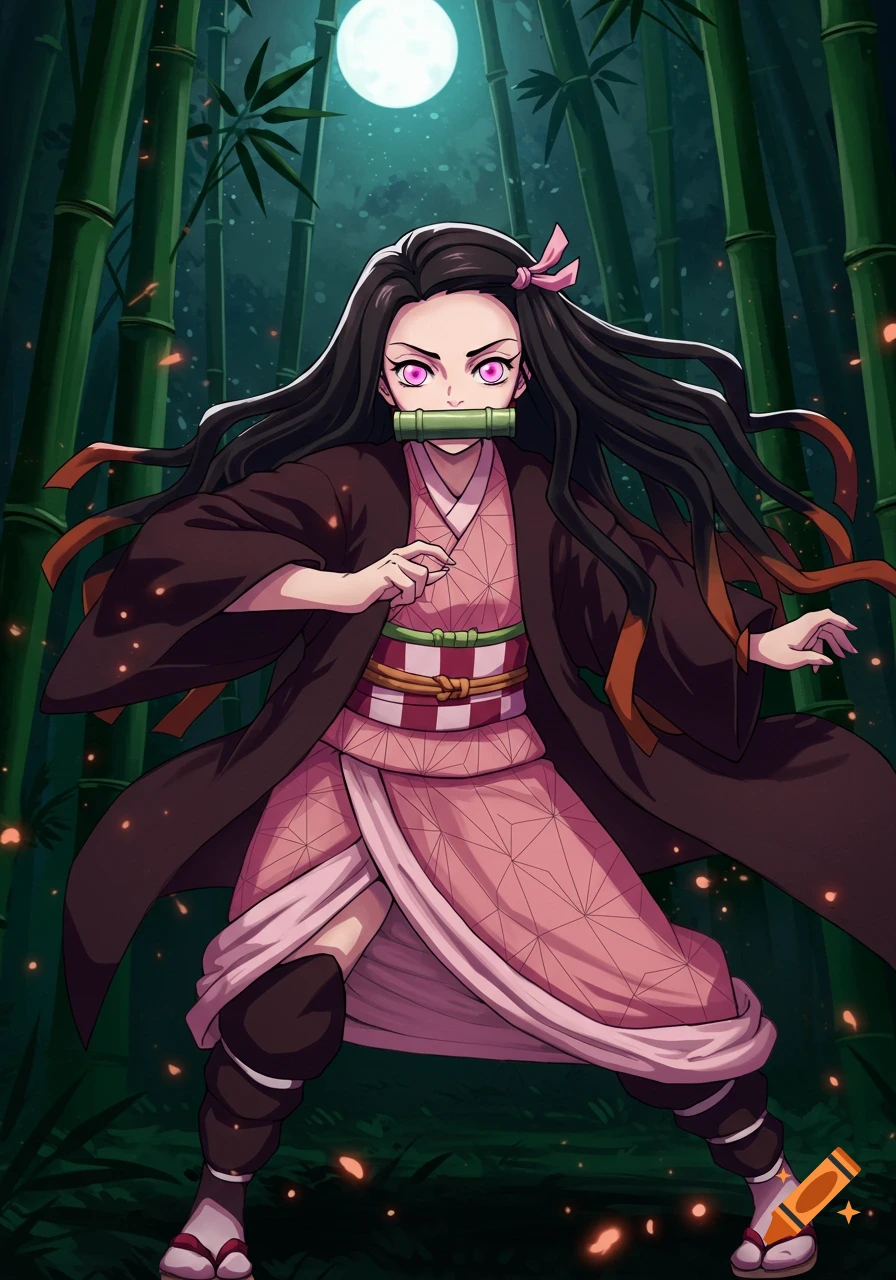 Anime character Nezuko in front and back views, wearing a patterned ...