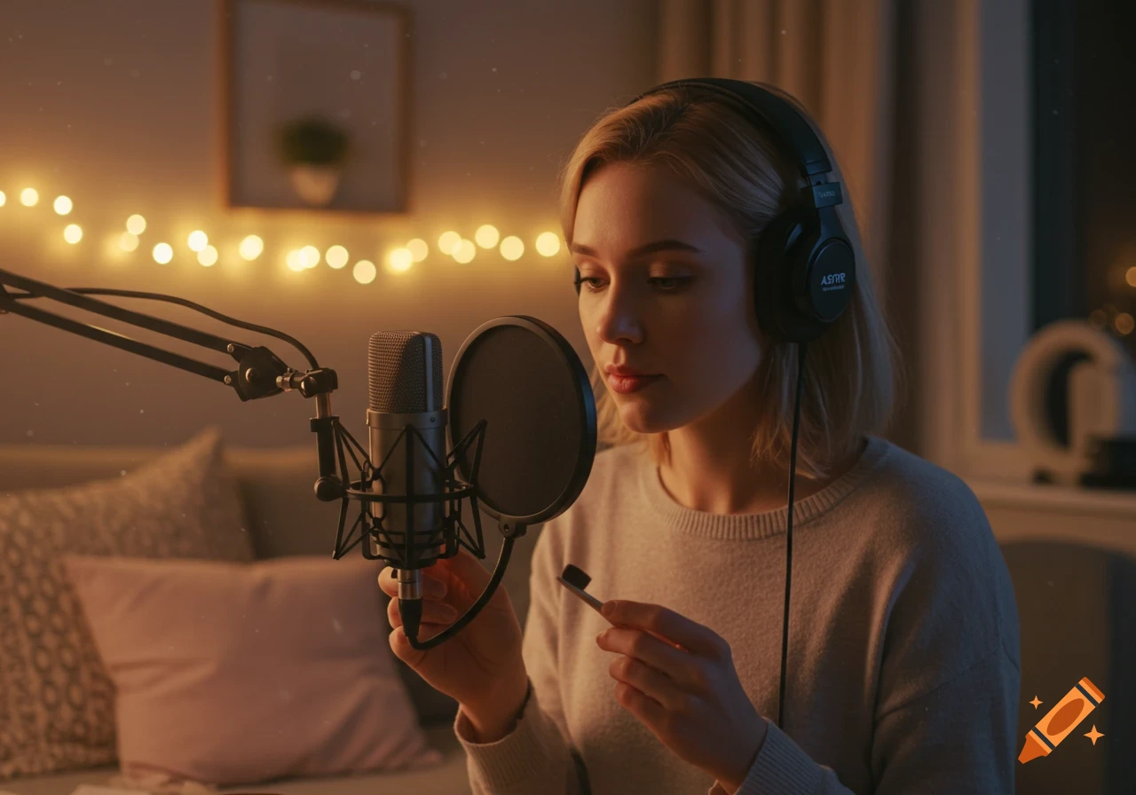 Modern podcast studio setup with two professional microphones ...