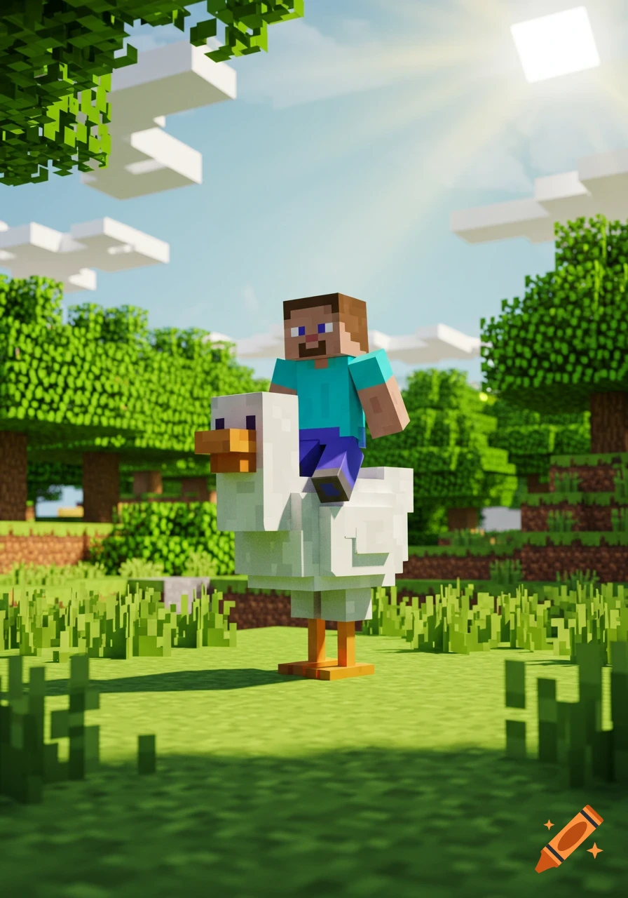 Minecraft character Steve holds a fiery chicken leg in a pixelated ...
