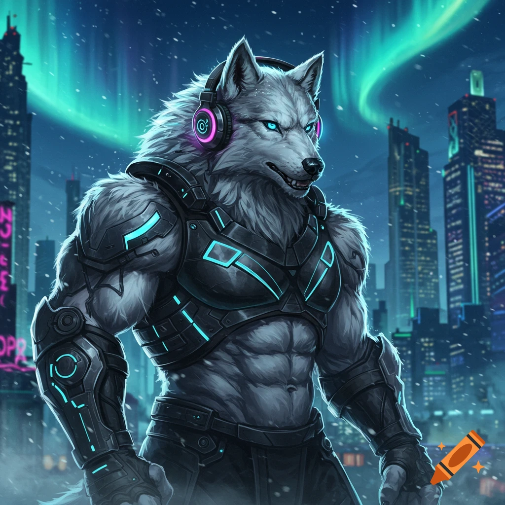 A muscular anthropomorphic bengal cat in a futuristic blue and black ...