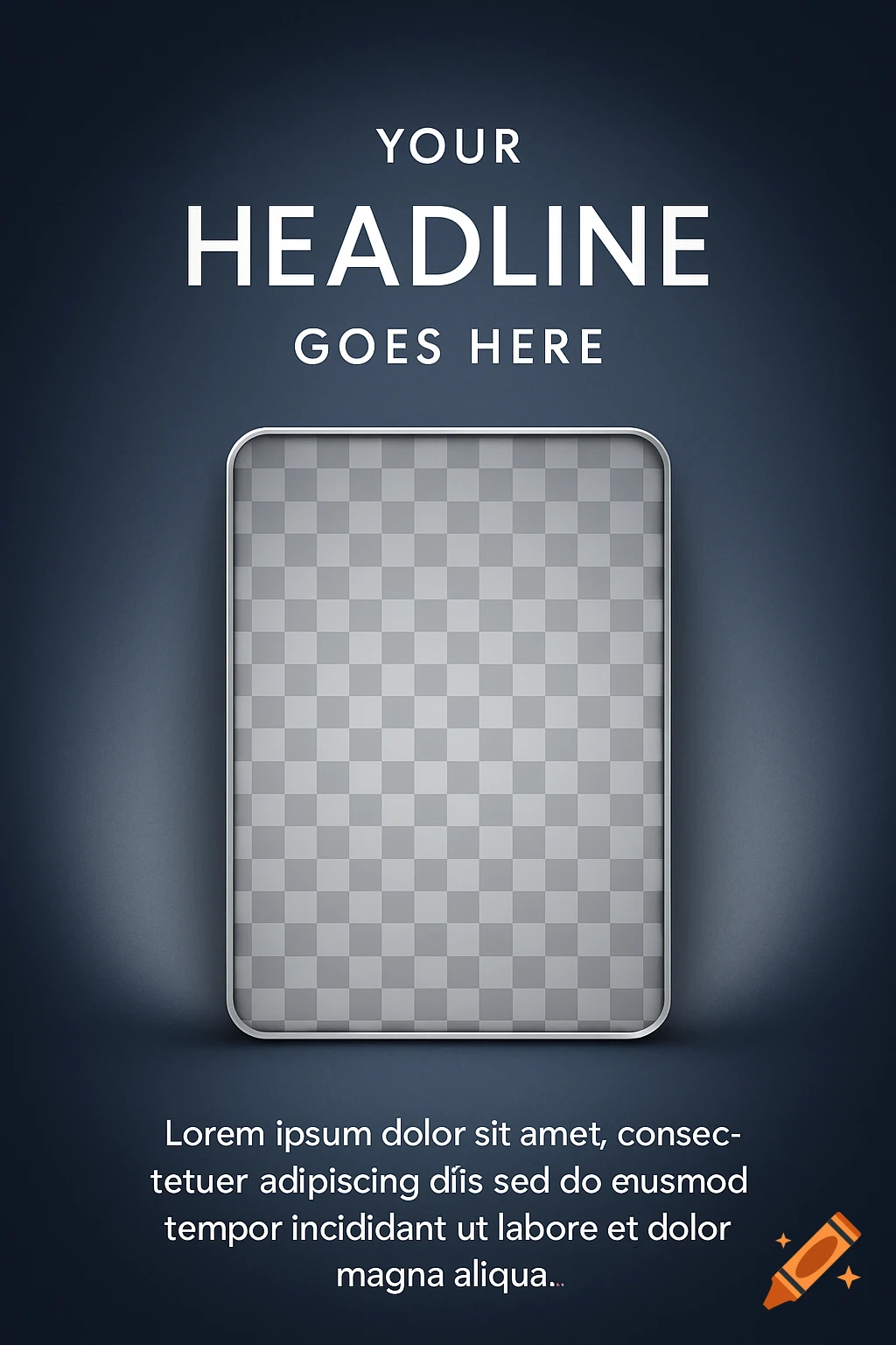 A dark blue poster template with "YOUR HEADLINE GOES HERE" at the top ...