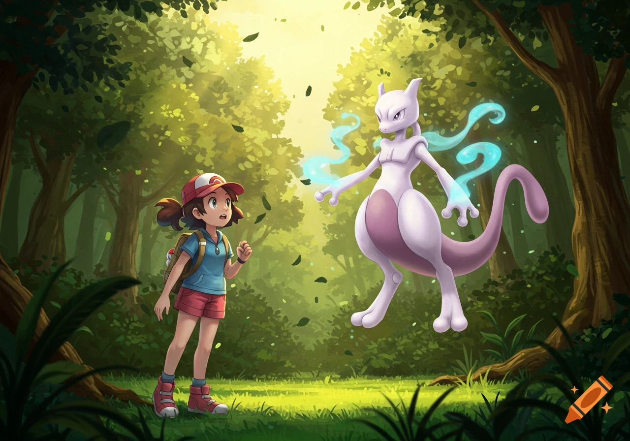 An anime illustration of a young Pokemon trainer girl looking surprised ...