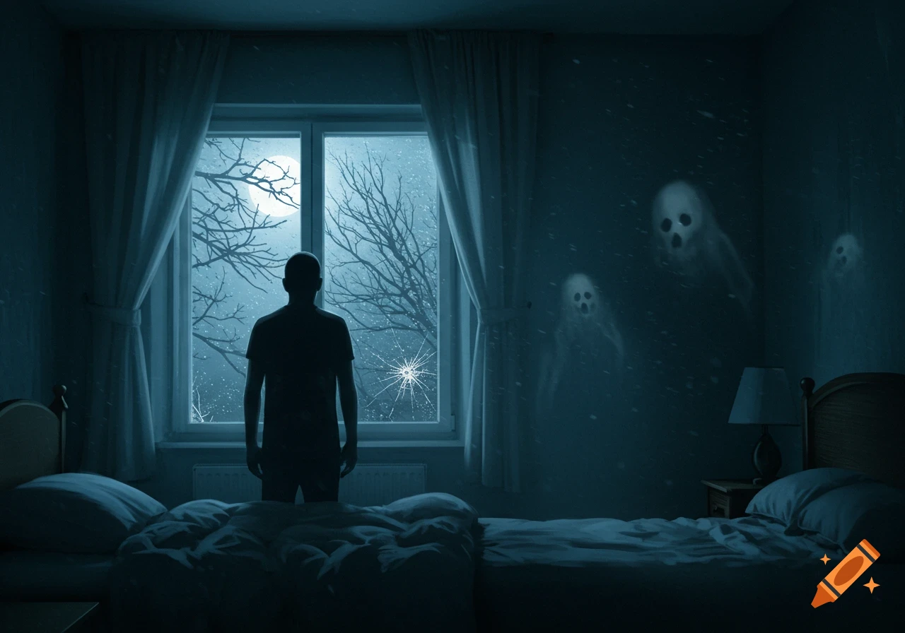 A person sleeps in bed under surveillance by CCTV cameras and shadowy ...