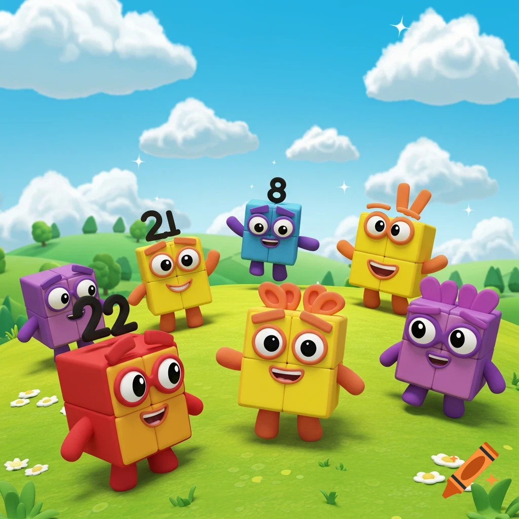 Colorful block-shaped Numberblocks characters with numbers 21, 22, and ...