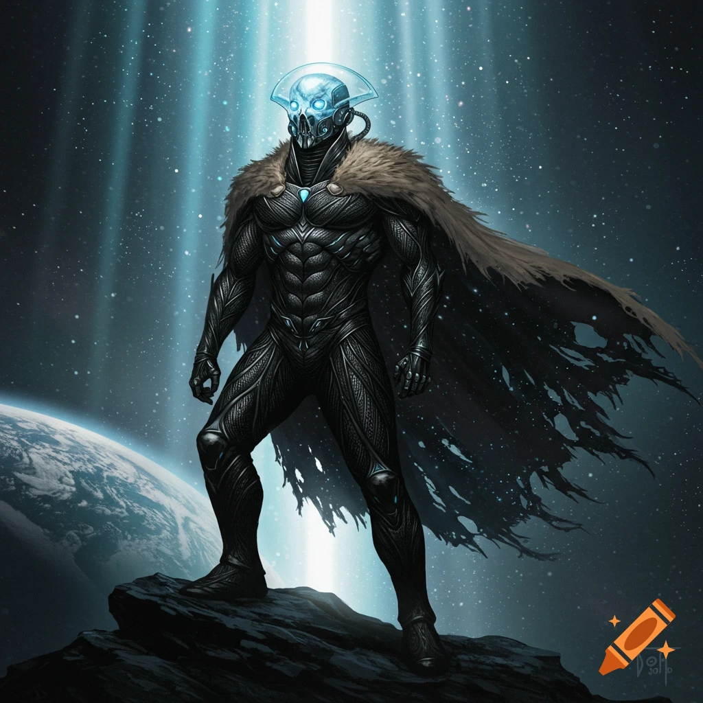 A black and white ink drawing depicts a man with half his face and body ...