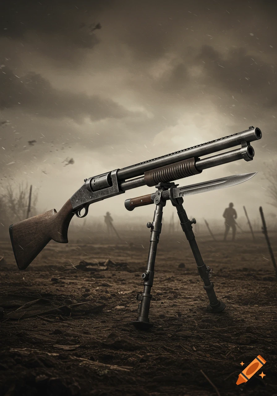 An MG42 machine gun with a glowing red Aries zodiac symbol floating ...