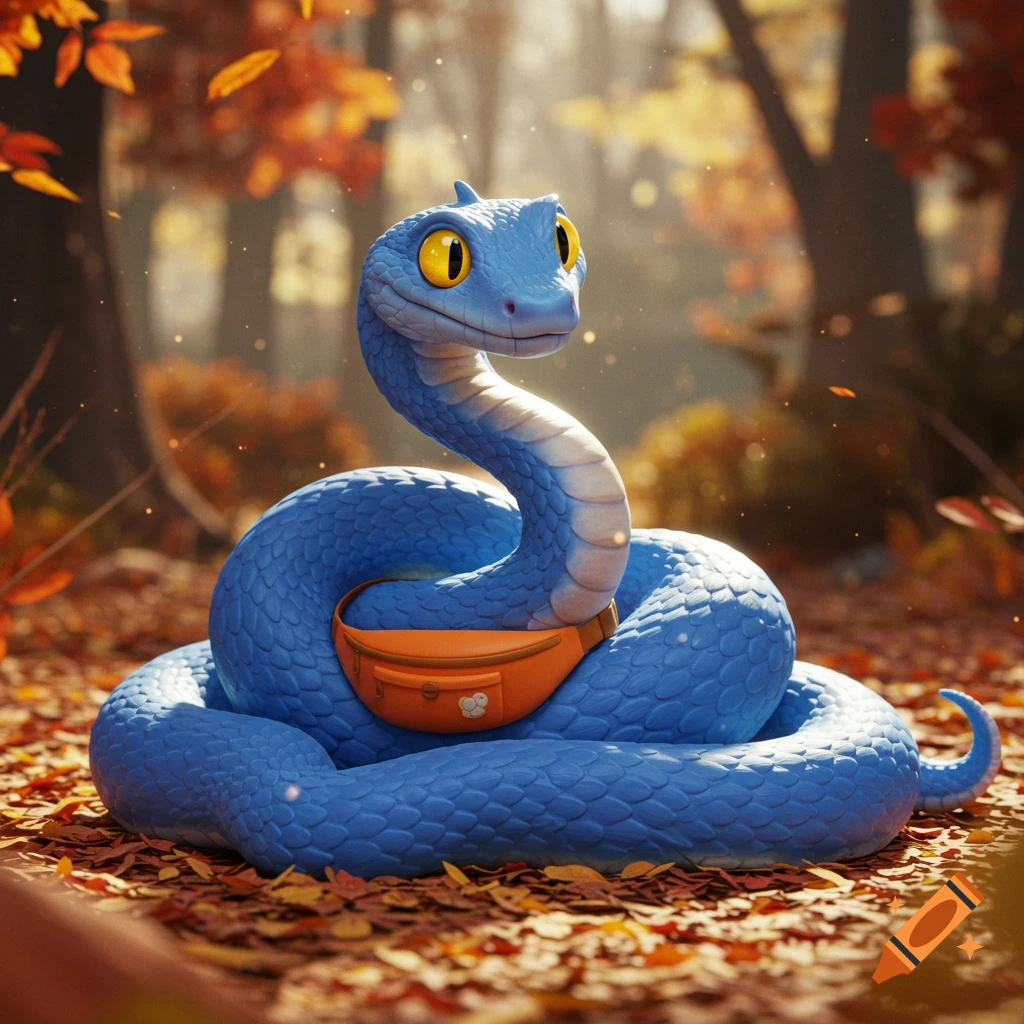A cute, smiling blue cartoon snake with yellow eyes and an orange fanny ...