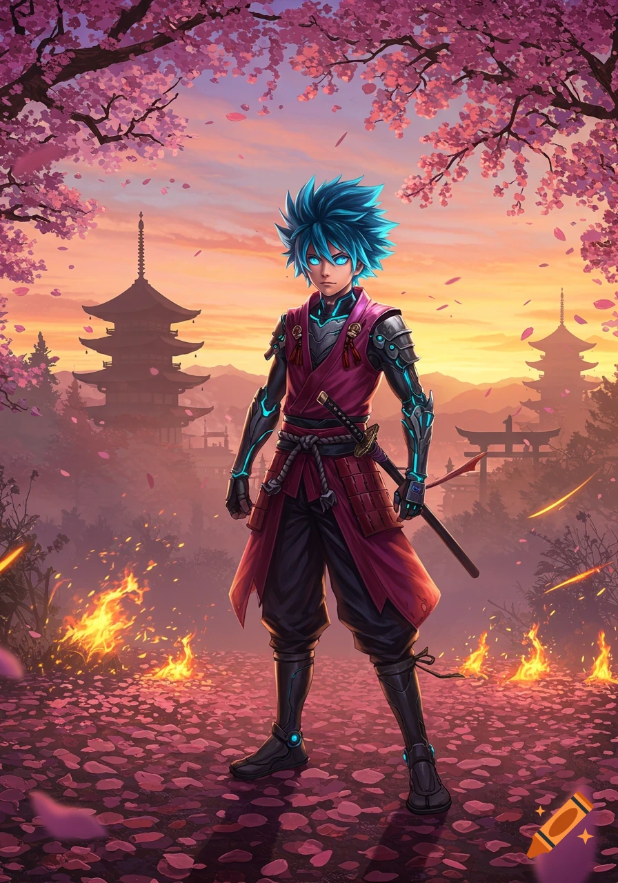 Anime character with white hair and blue armor, wielding nunchaku ...