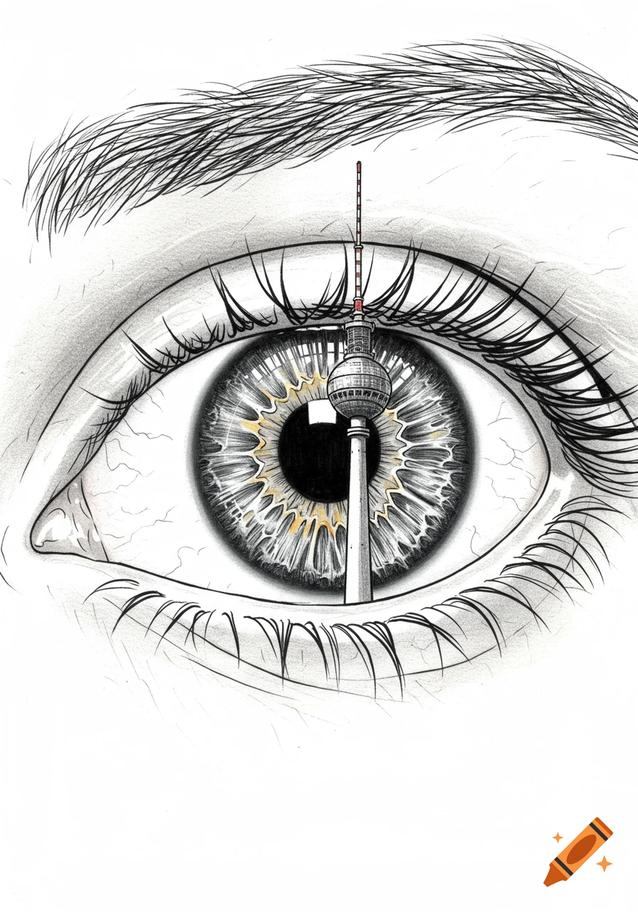 Detailed black and white pencil sketch of a human eye with eyebrow and ...