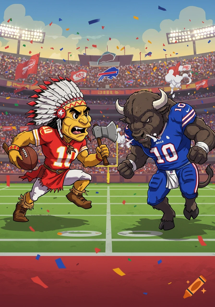 Two excited male commentators with headsets on a dynamic NFL Playoff ...