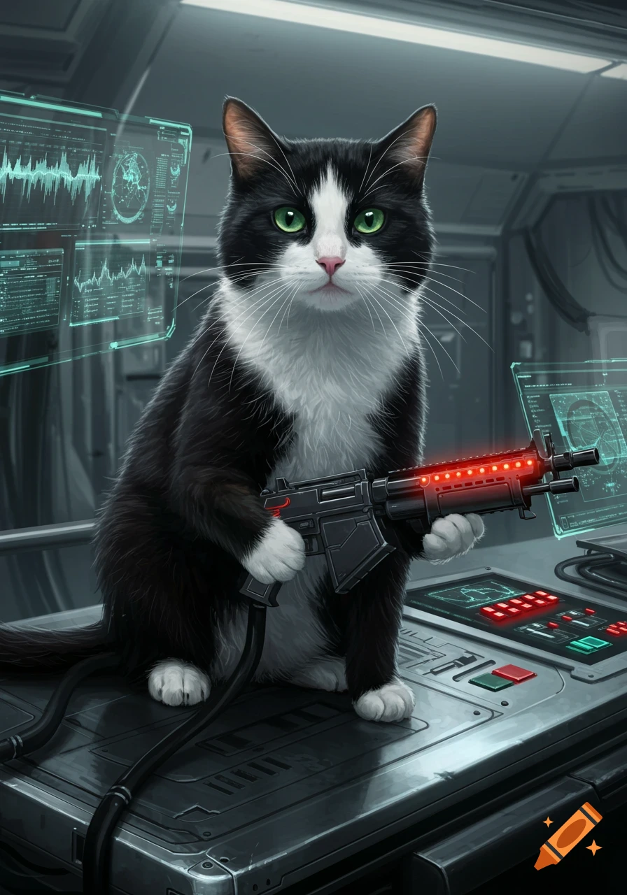 A fierce black cat with glowing red eyes and tribal red markings stands ...