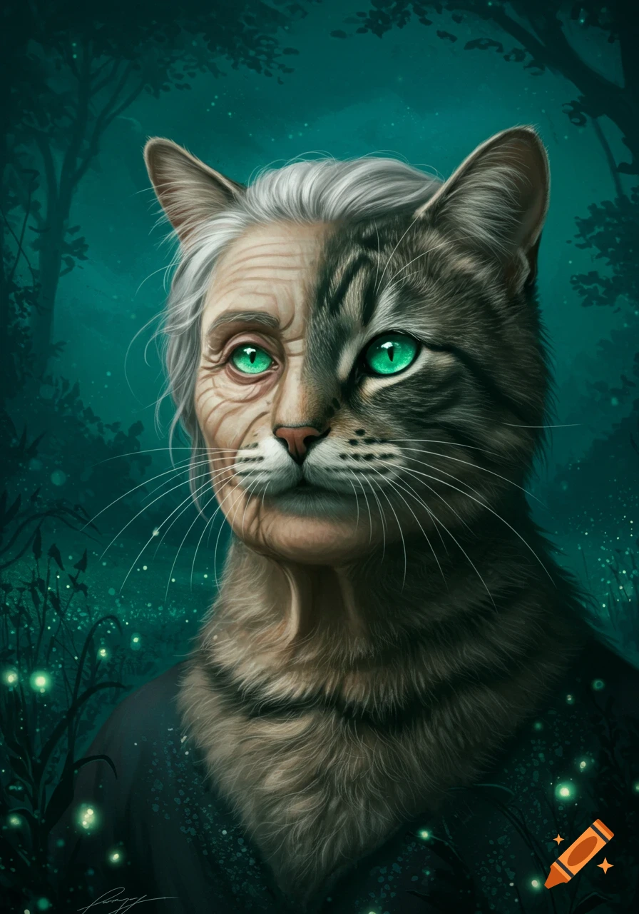 A cute green fox-like creature in a white wizard hat and cape smiles in ...