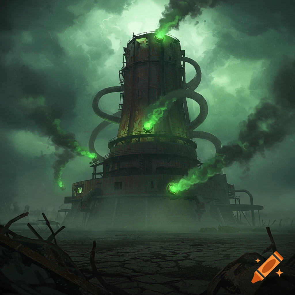 A dark, intricate sci-fi vessel, resembling a castle and a ship with ...