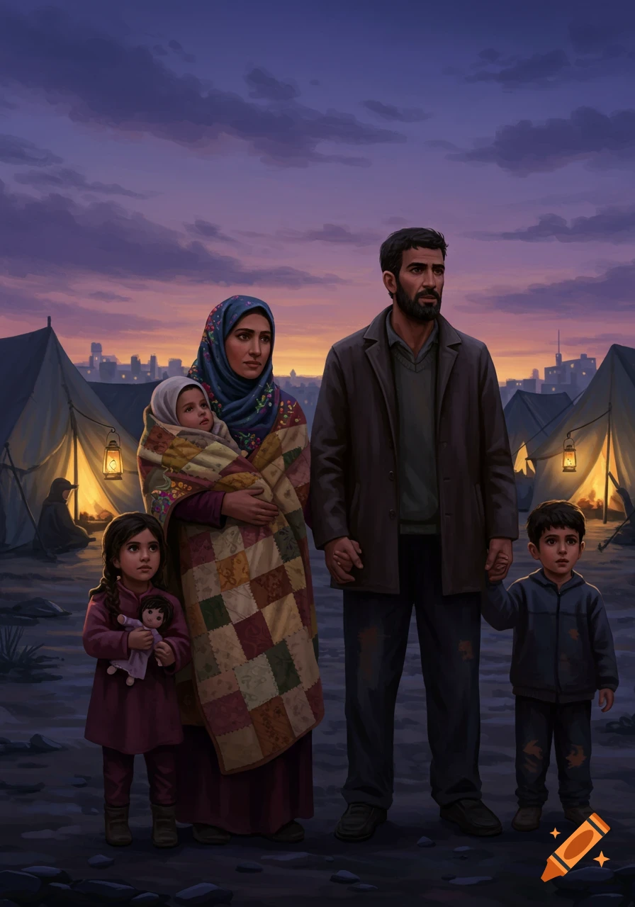 Cartoon illustration of a bearded man with a shaved head and a woman in ...