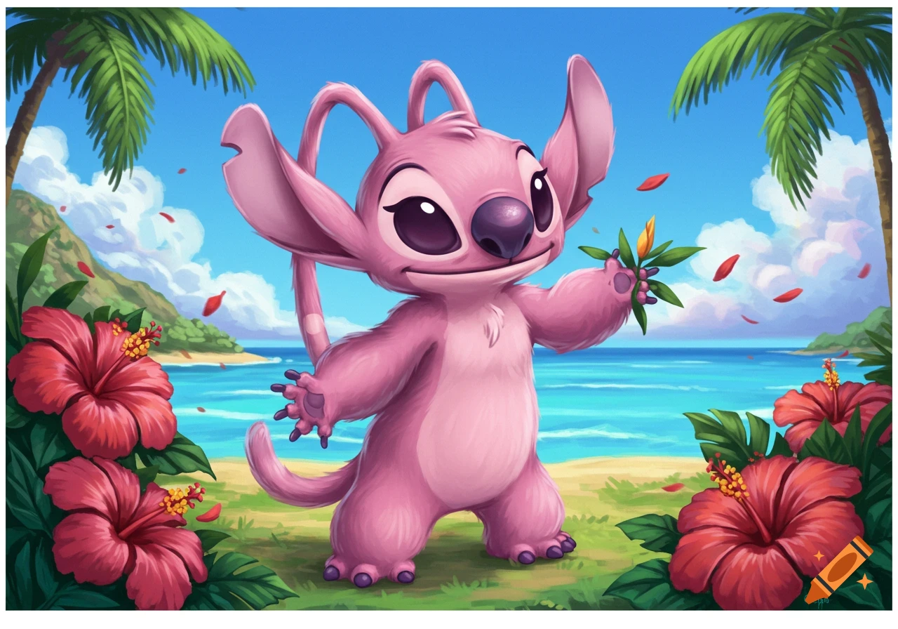 A smiling pink cartoon alien character, Angel from Lilo and Stitch ...