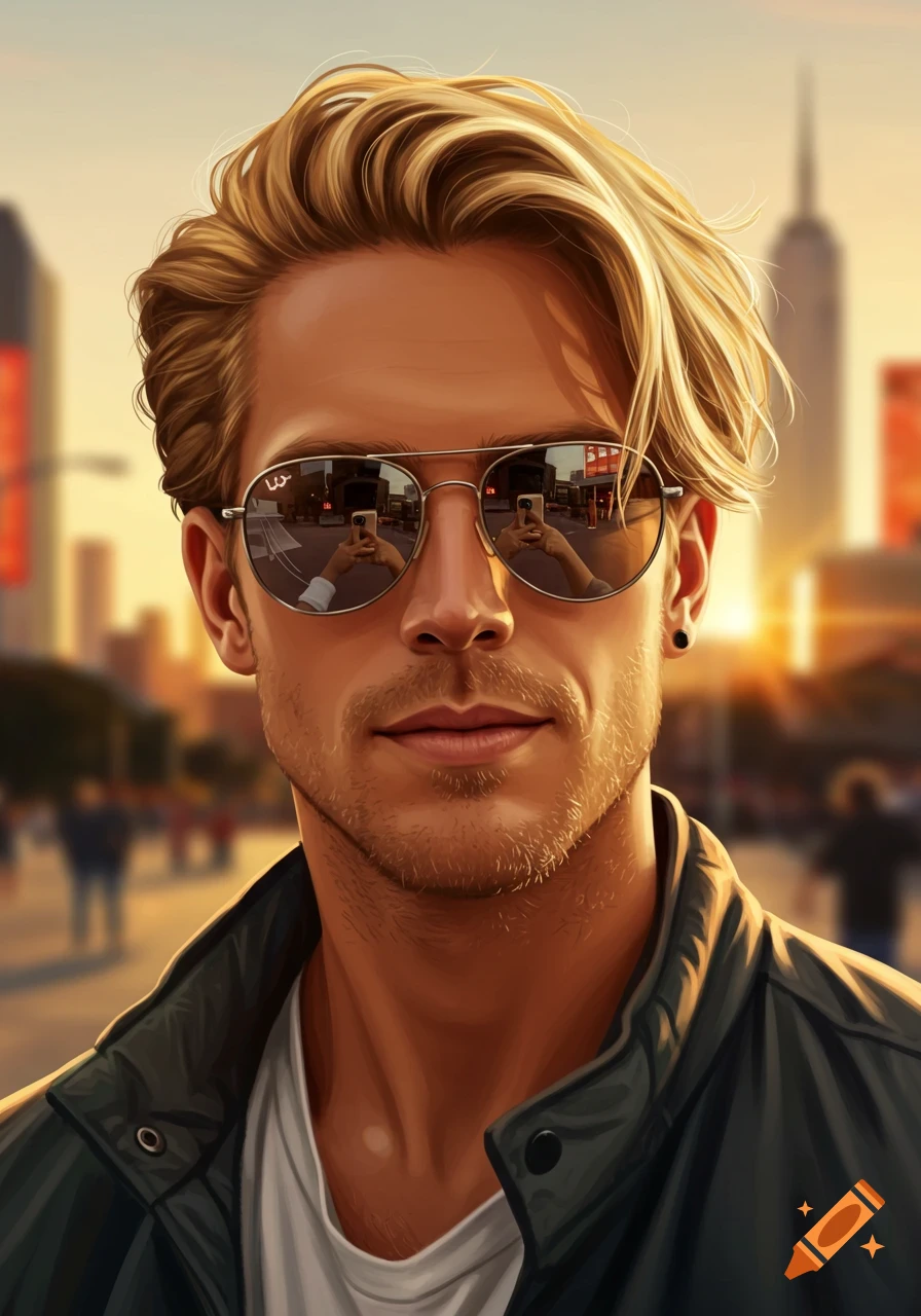 Digital painting of a handsome blonde man with a beard and sunglasses ...
