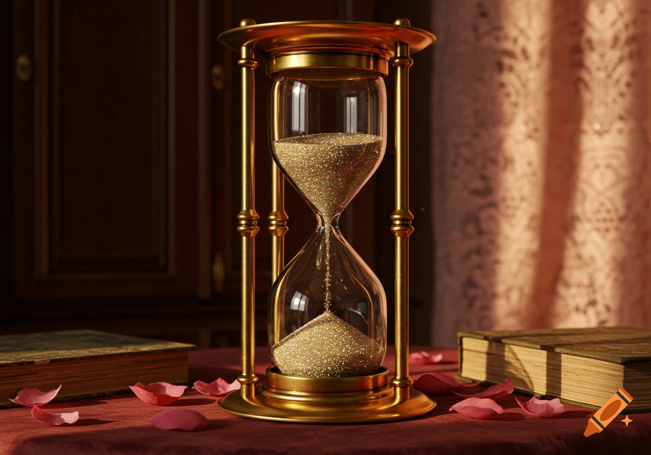 Golden pocket watch with an open lid, containing a glowing red heart ...