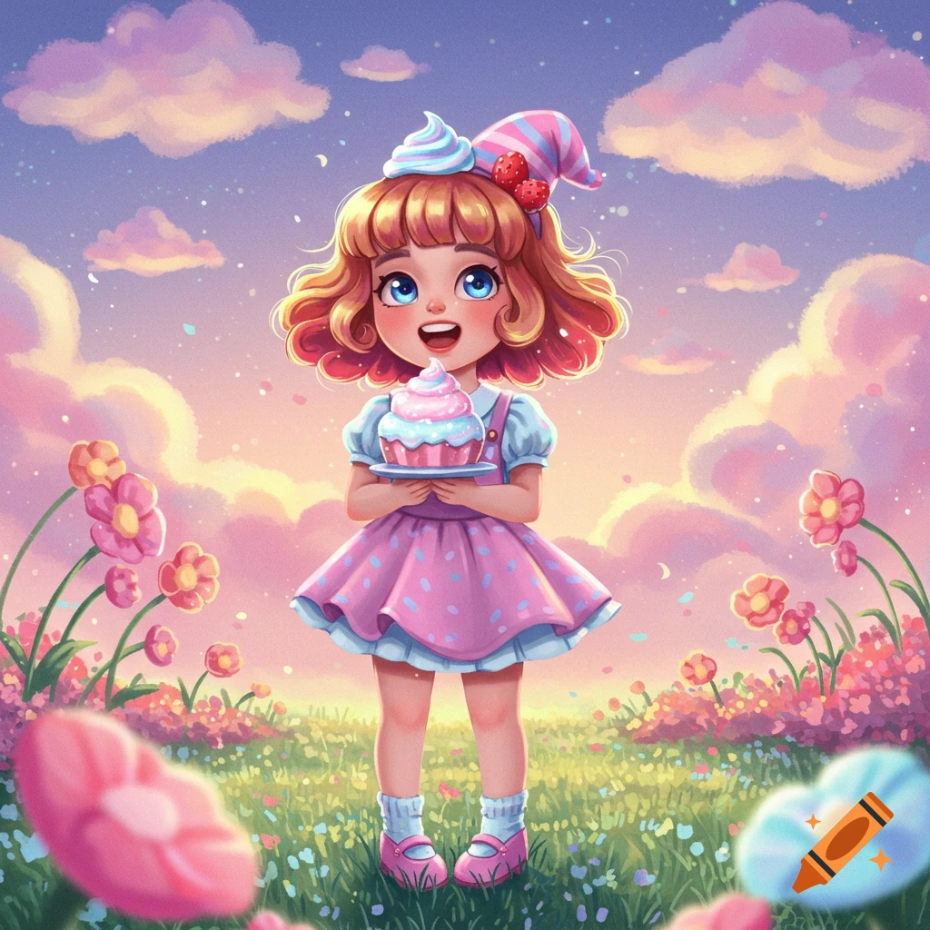 Two happy cartoon children hug under a pink cherry blossom tree ...