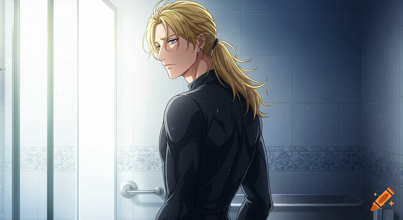 An anime woman with long dark hair and a young boy with blond hair sit ...