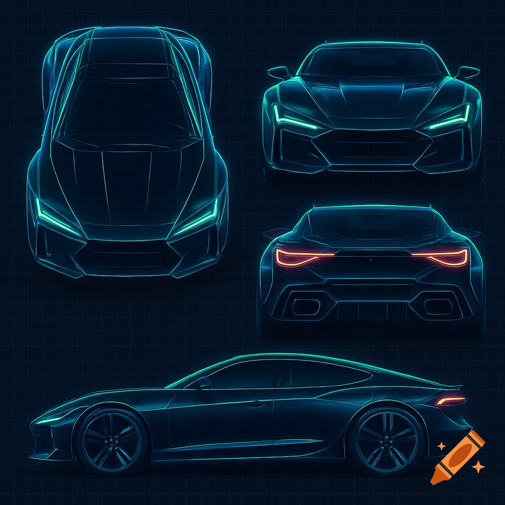 Stylized illustration of a car engine seen from an open hood, emitting ...