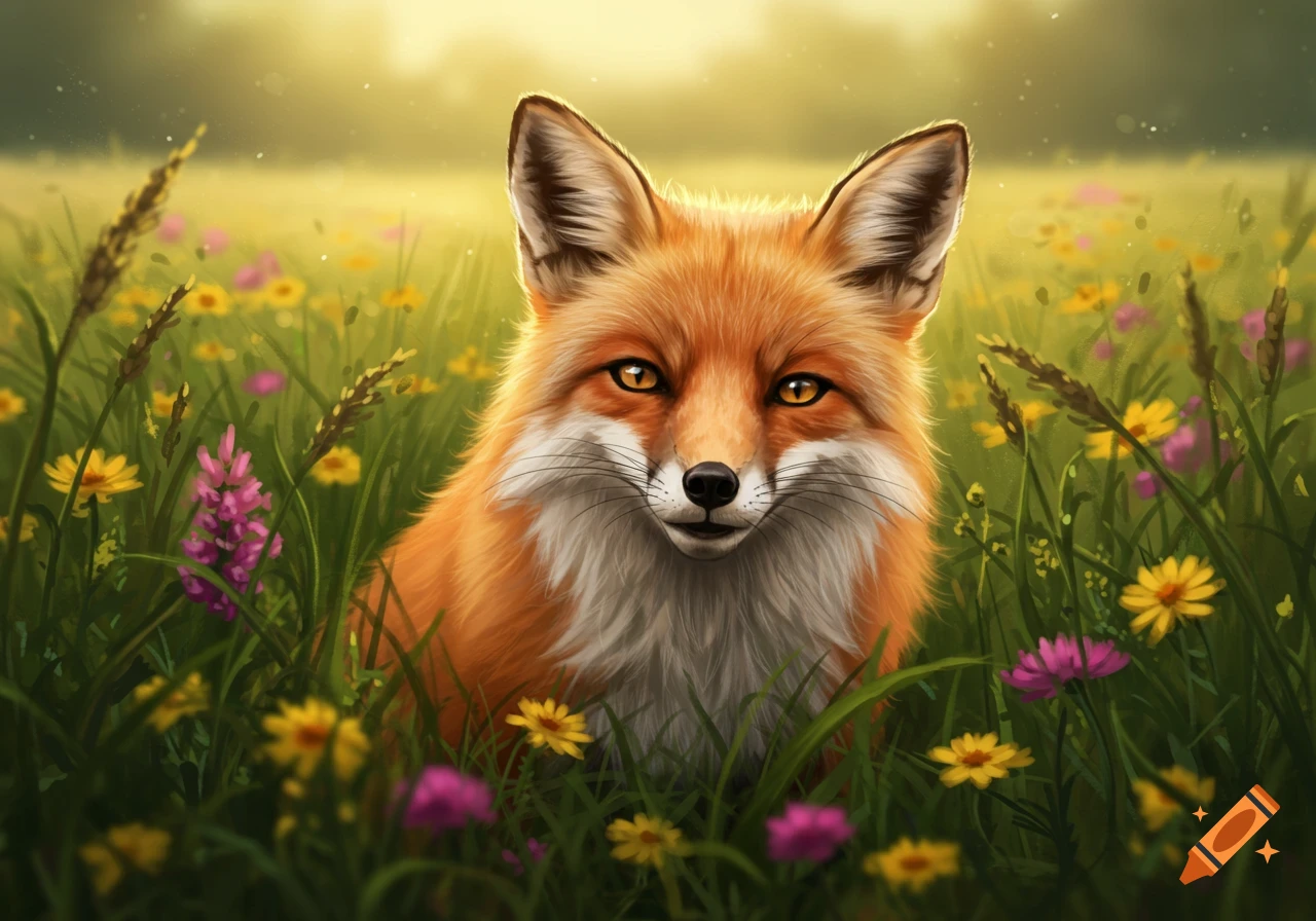 A fox wearing a human face mask stands on its hind legs among other ...