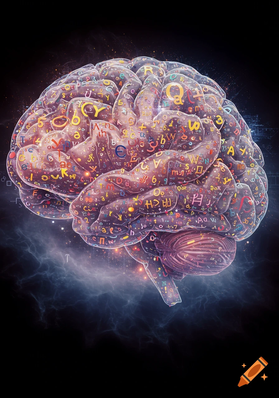 A happy cartoon brain sits on a stool, painting a landscape on an easel ...