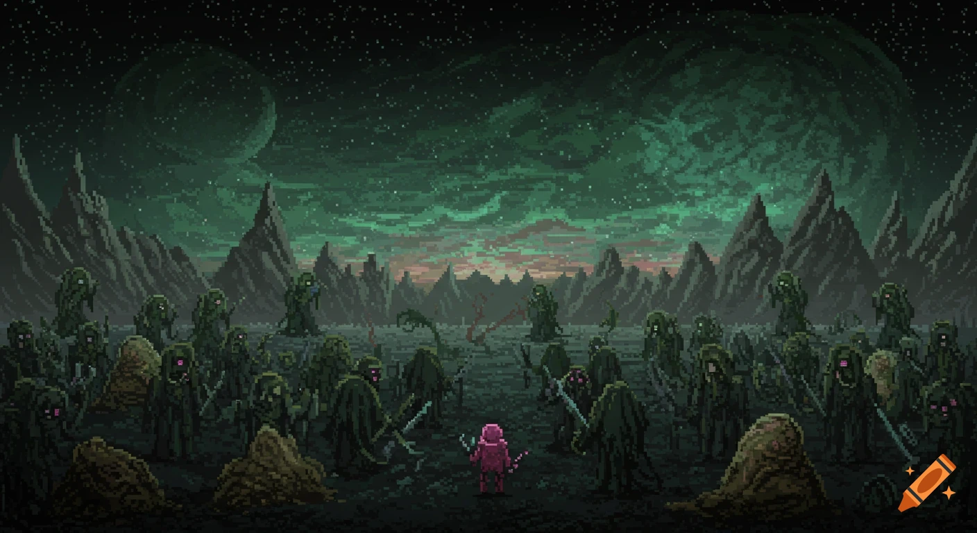 A dark green, stylized creature resembling Pikachu with a lightning ...