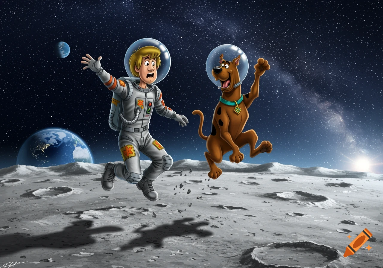 Dora the Explorer and Boots the monkey, wearing red and blue astronaut ...